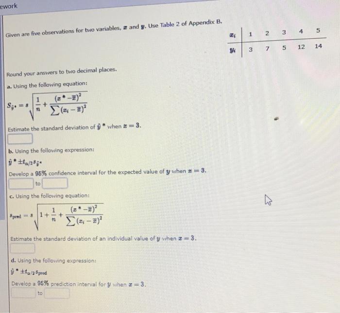 Solved ework 2 1 3 4 5 Given are five observations for two | Chegg.com