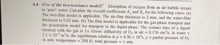 Solved 4 (Use of the two-resistance model) 1 Absorption of | Chegg.com