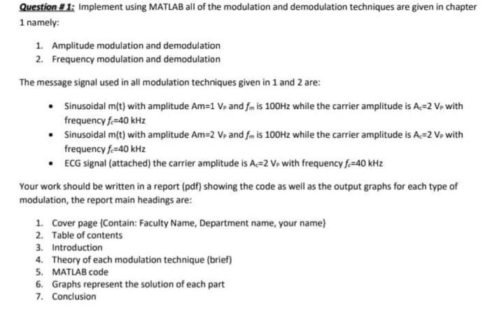Solved Question II 1: Implement using MATLAB all of the | Chegg.com