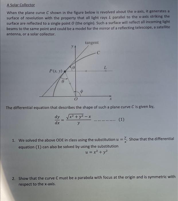 Solved A Solar Collector When the plane curve C shown in the | Chegg.com