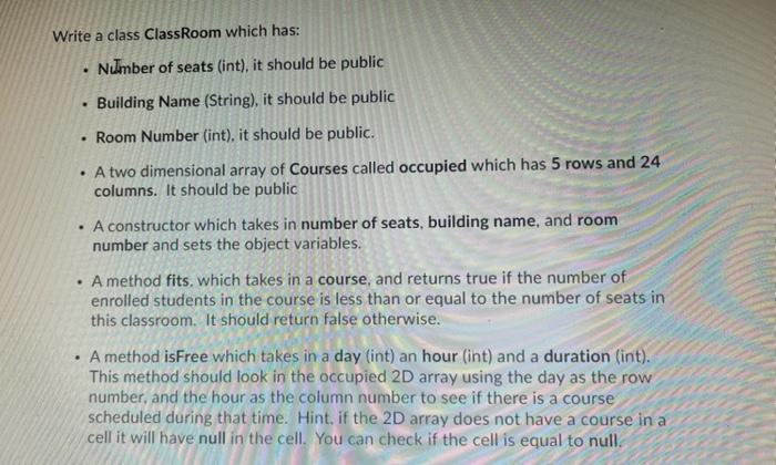 Solved . . Write a class Class Room which has: • Number of | Chegg.com