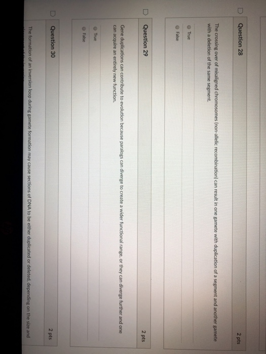 Solved Question 28 2 pts The crossing over of misaligned | Chegg.com