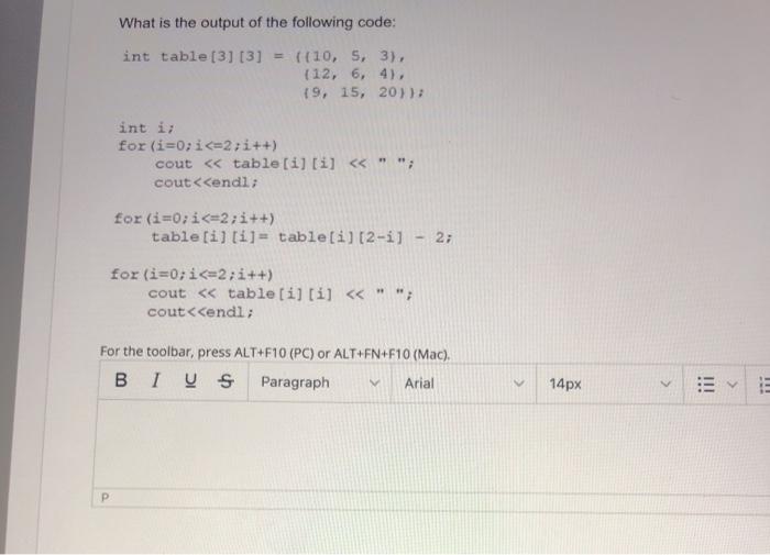Solved What is the output of the following code: int table | Chegg.com