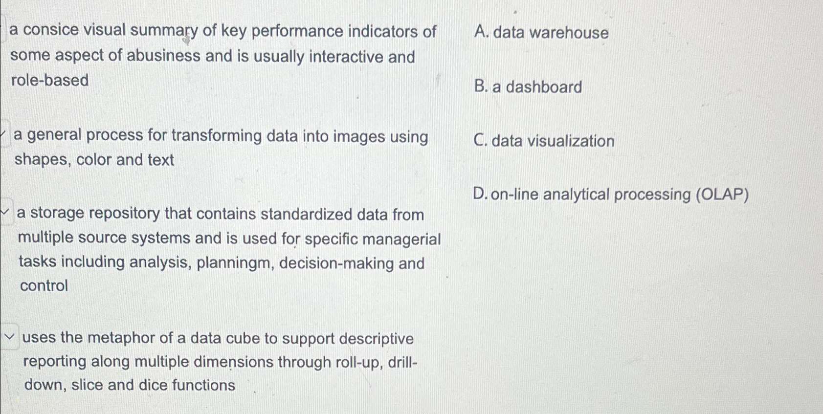 Solved a consice visual summary of key performance | Chegg.com