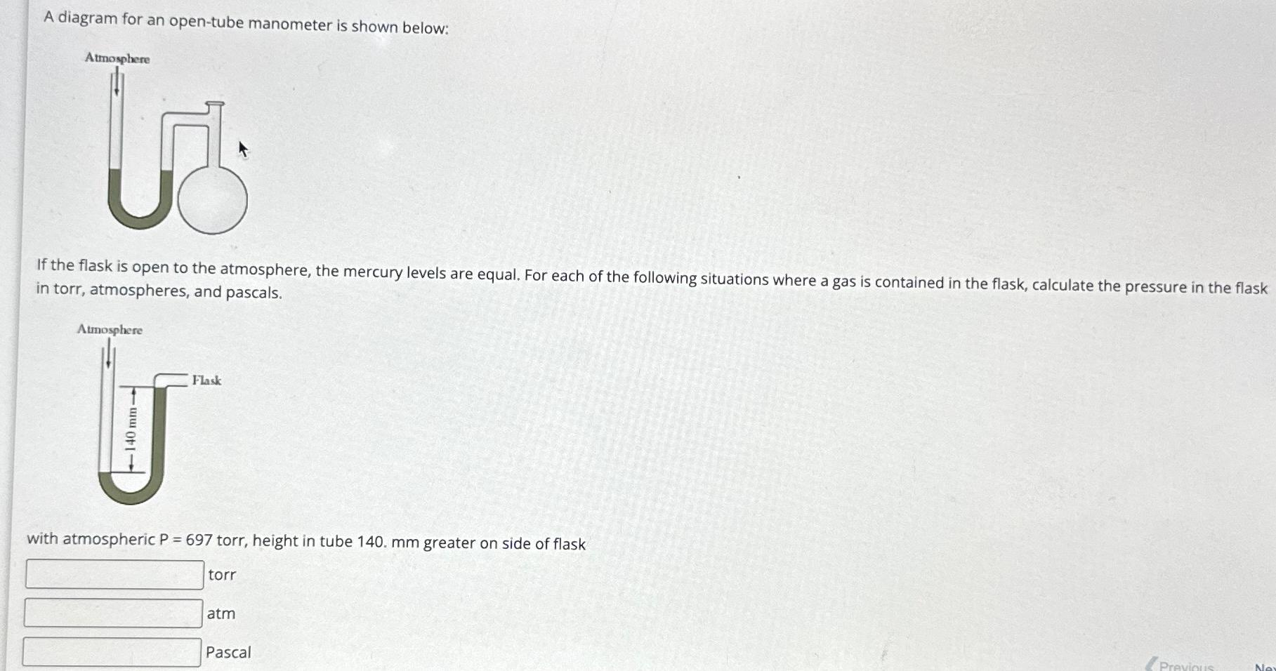 Solved A diagram for an open-tube manometer is shown | Chegg.com