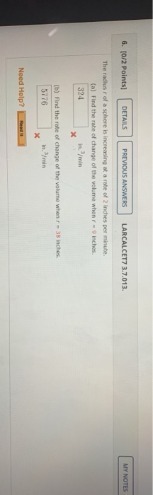 Solved 6. [0/2 points) DETAILS PREVIOUS ANSWERS LARCALCET7 | Chegg.com Solved 6. [0/2 points) DETAILS PREVIOUS ANSWERS LARCALCET7 | Chegg.com
