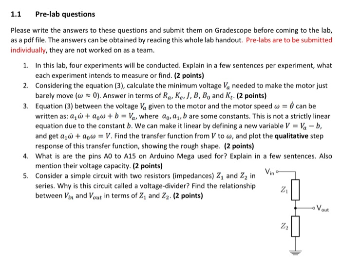 1.1 Pre-lab questions Please write the answers to | Chegg.com