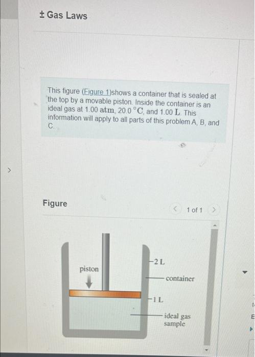 Solved + Gas Laws This figure (Figure 1)shows a container | Chegg.com