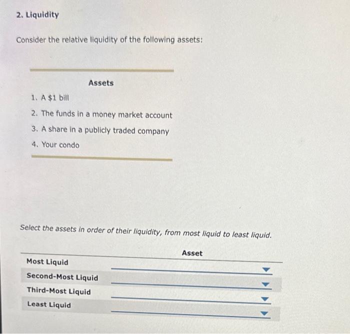 Solved Consider the relative liquidity of the following | Chegg.com