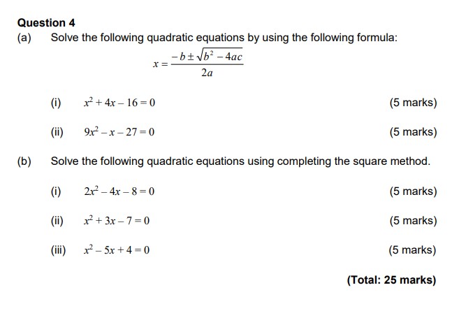 Solved Question 4(a) ﻿Solve the following quadratic | Chegg.com