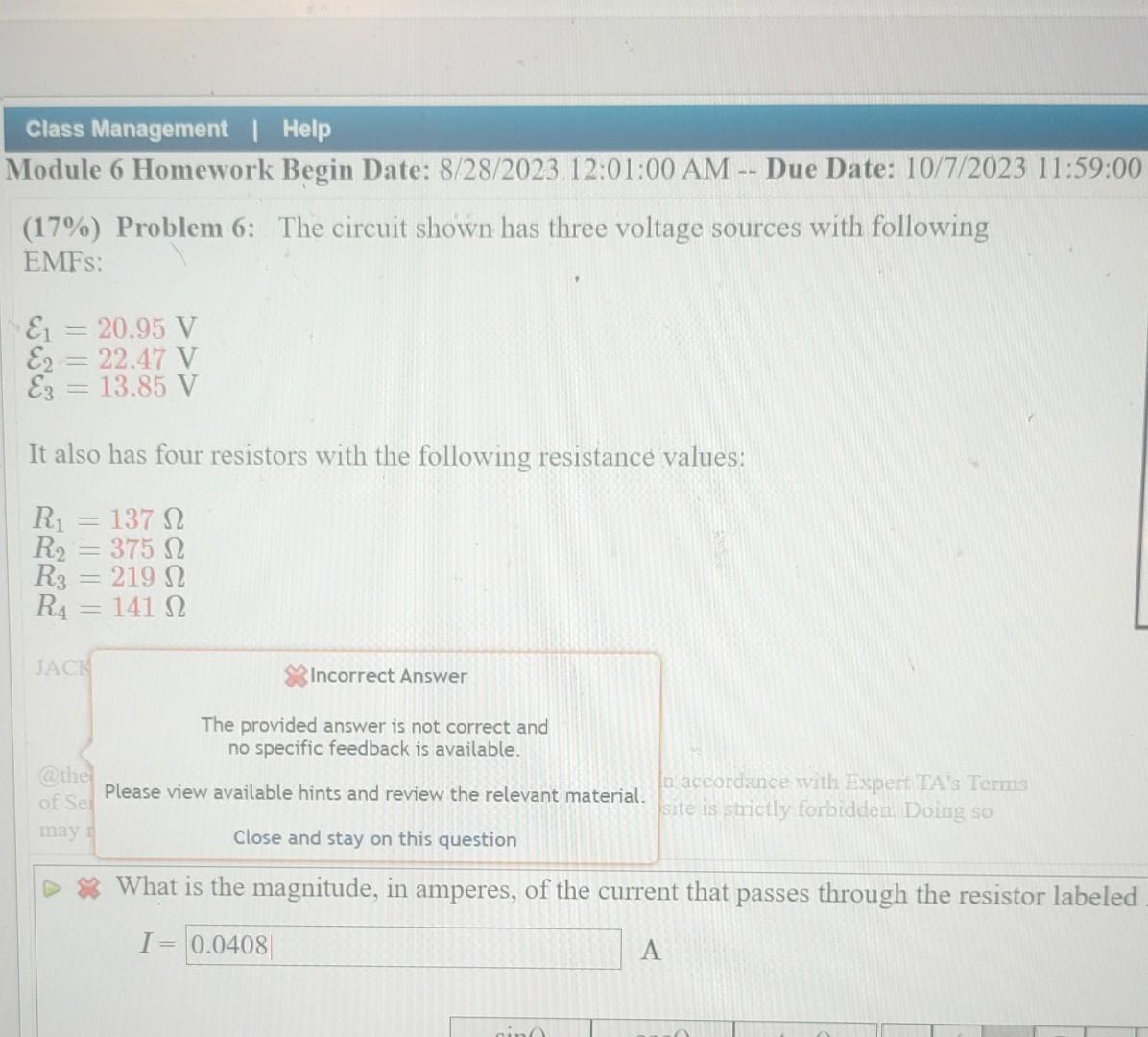 Solved PM End Date: 10/8/2023 11:59:00 PM(17\%) Problem 6: | Chegg.com Solved PM End Date: 10/8/2023 11:59:00 PM(17\%) Problem 6: | Chegg.com