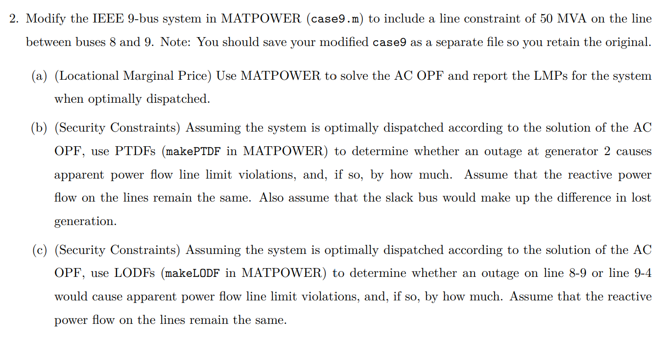 Modify the IEEE 9-bus system in MATPOWER (case9.m) | Chegg.com