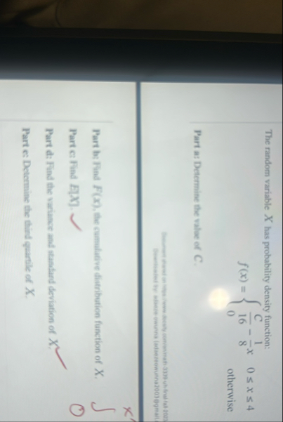 Solved The random variable x ﻿has probability density | Chegg.com