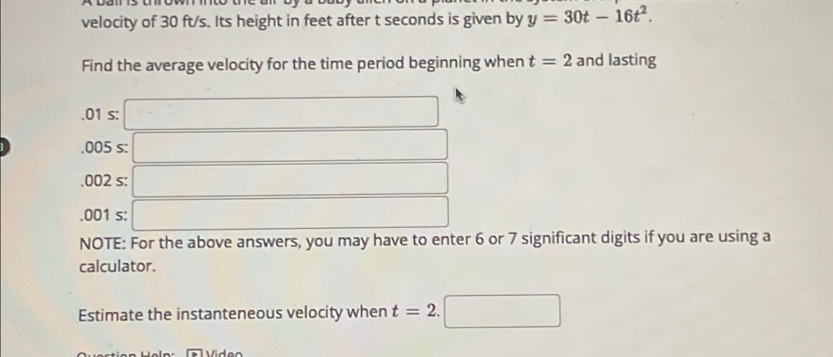 Solved velocity of 30fts. ﻿Its height in feet after t | Chegg.com