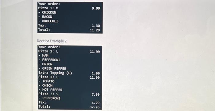 Solved In the pizzaReceipt.py file, create a function called | Chegg.com