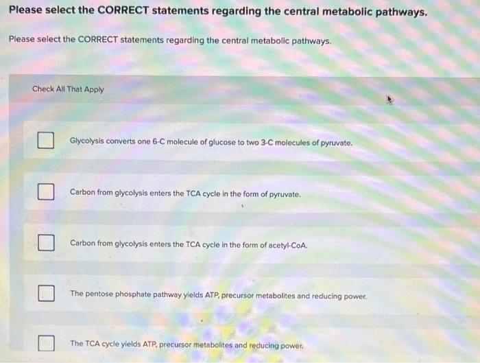 Solved Please select the CORRECT statements regarding the | Chegg.com