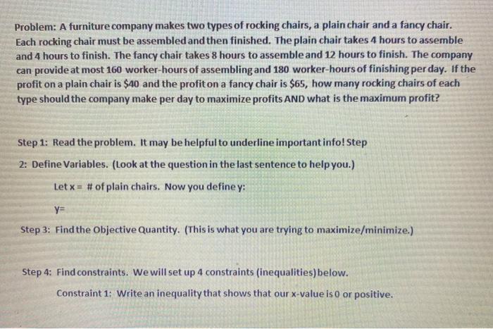 Solved Problem: A furniture company makes two types of | Chegg.com