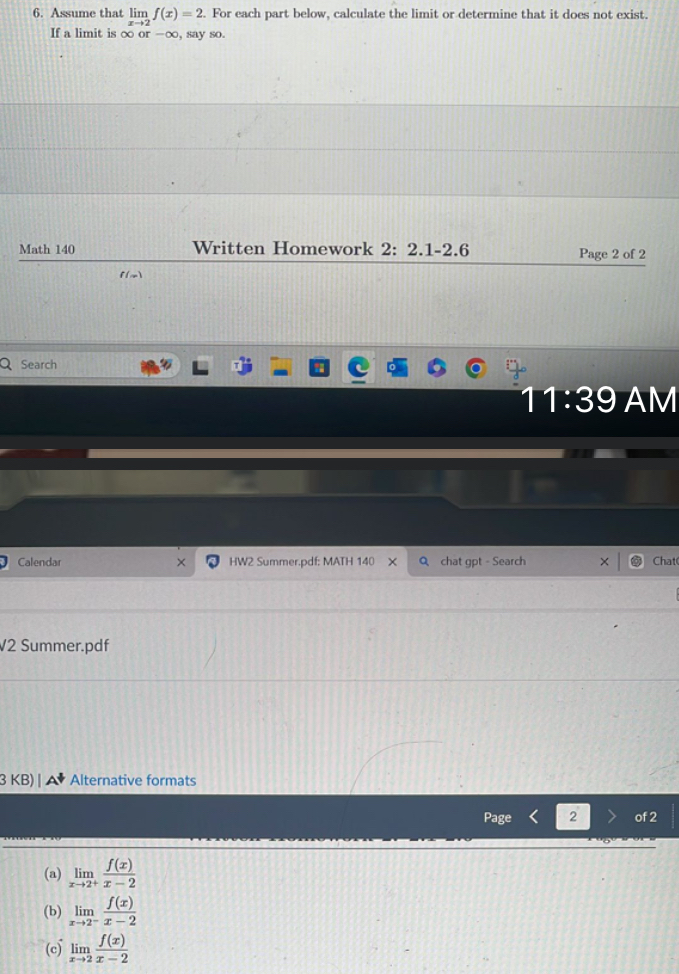 Solved Assume that limx→2f(x)=2. ﻿For each part below, | Chegg.com