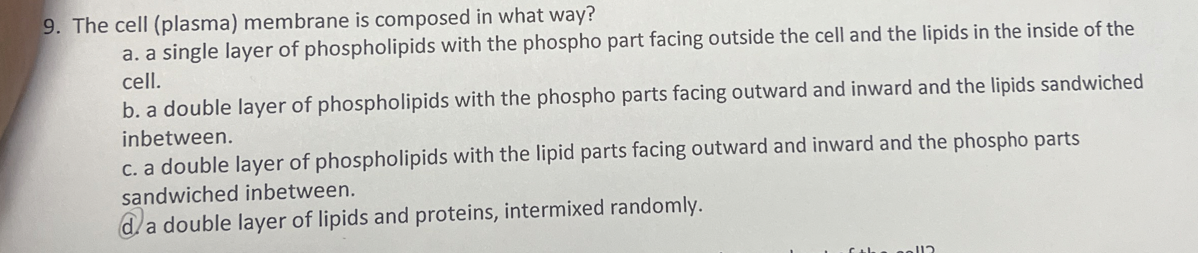 Solved The cell (plasma) ﻿membrane is composed in what | Chegg.com