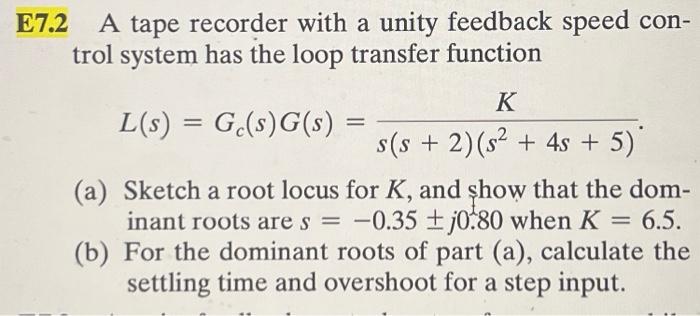 Solved E7.2 A tape recorder with a unity feedback speed con- | Chegg.com