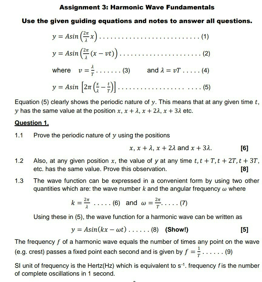 Solved Assignment 3: Harmonic Wave Fundamentals Use the | Chegg.com