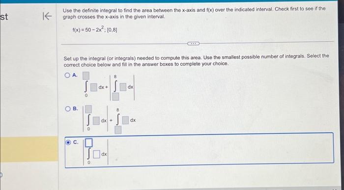Solved Use the definite integral to find the area between | Chegg.com