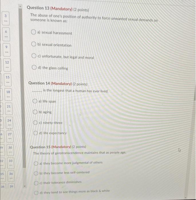 Solved Question 13 (Mandatory) (2 points) The abuse of one's | Chegg.com