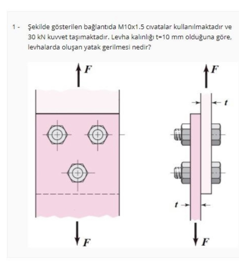 Solved 1- Şekilde gösterilen bağlantıda M10x1.5 ﻿cıvatalar | Chegg.com