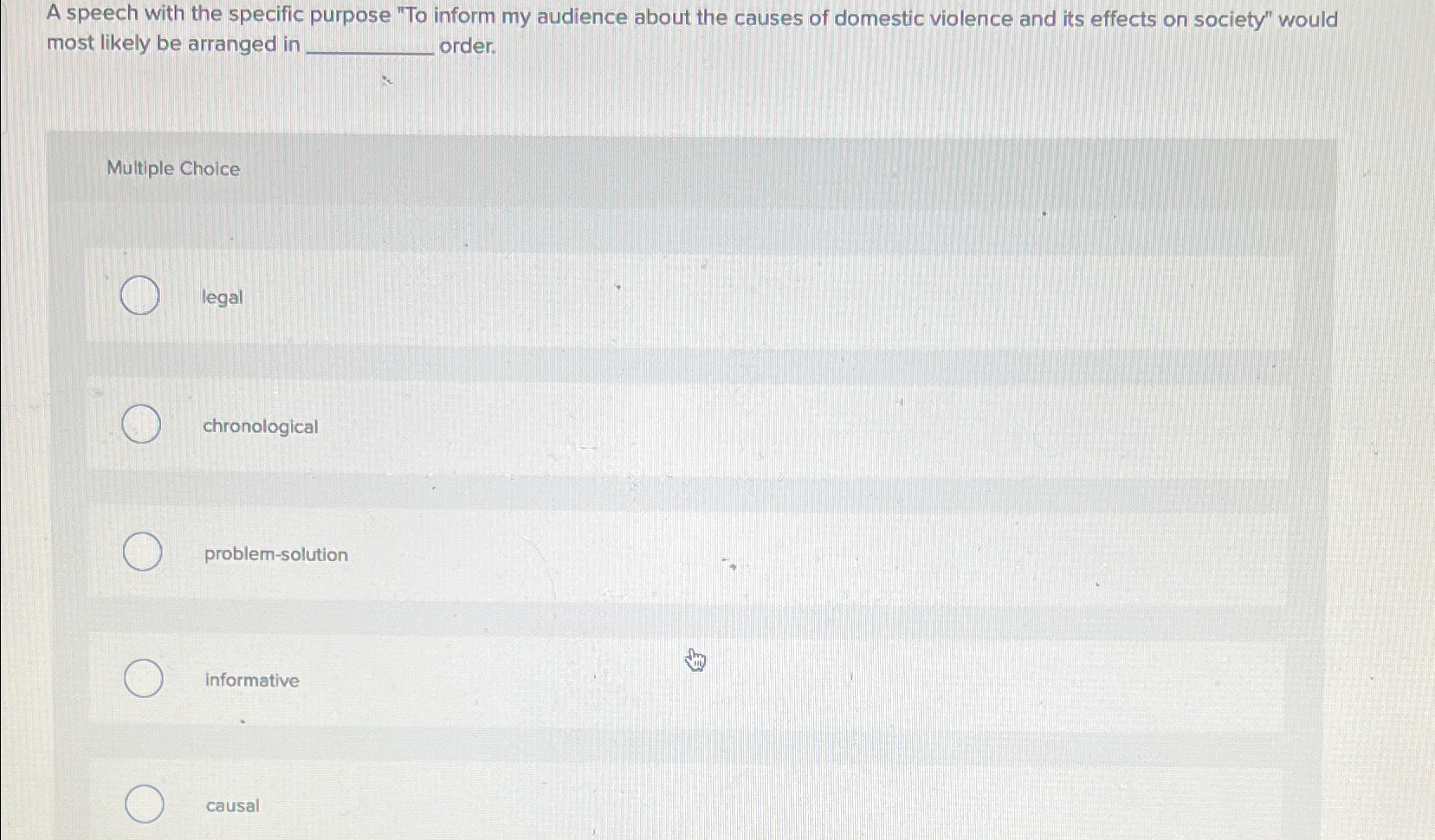 Solved A speech with the specific purpose "To inform my | Chegg.com