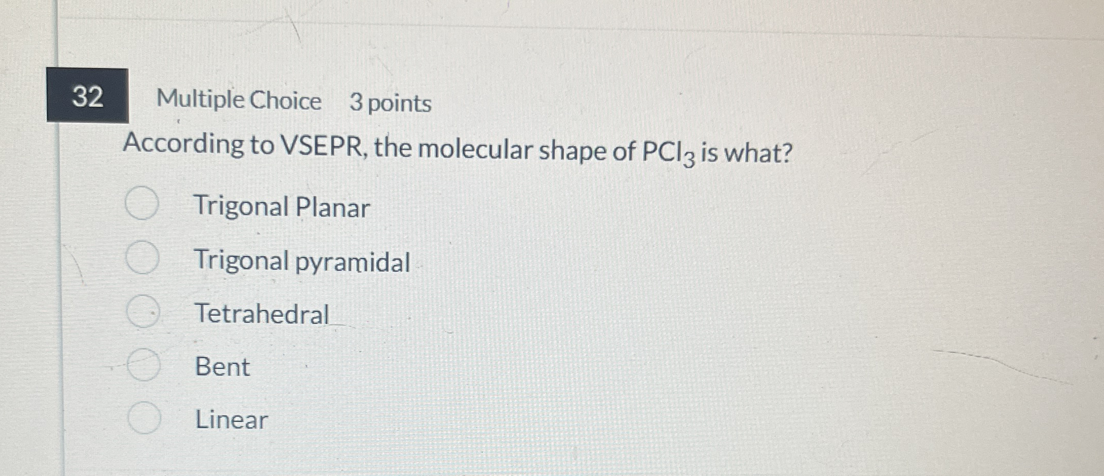 Solved 32Multiple Choice 3 ﻿pointsAccording to VSEPR, the | Chegg.com