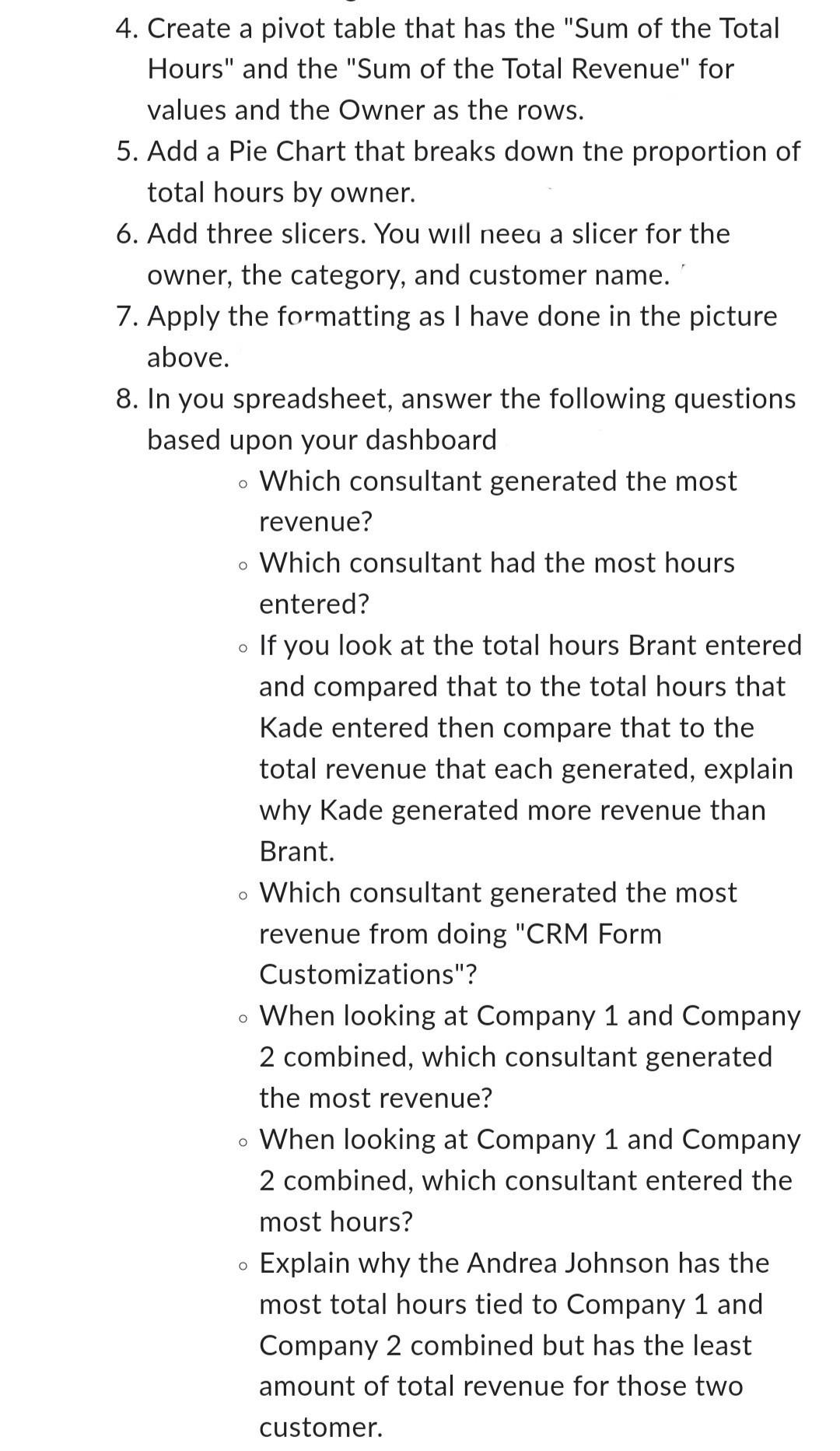 Solved ζUsing the attached spreadsheet, create a dashboard | Chegg.com
