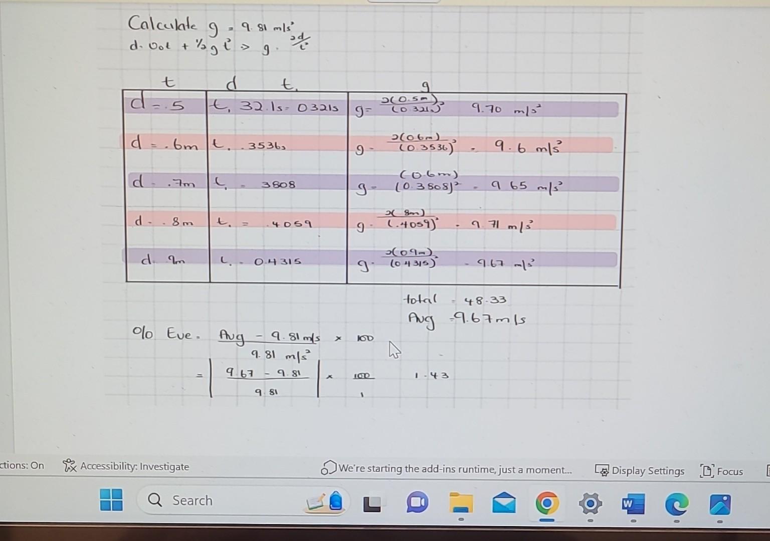 Solved Calculate g=9.81 m/s∘ d. 00t+1/2gt>g⋅t2d | Chegg.com