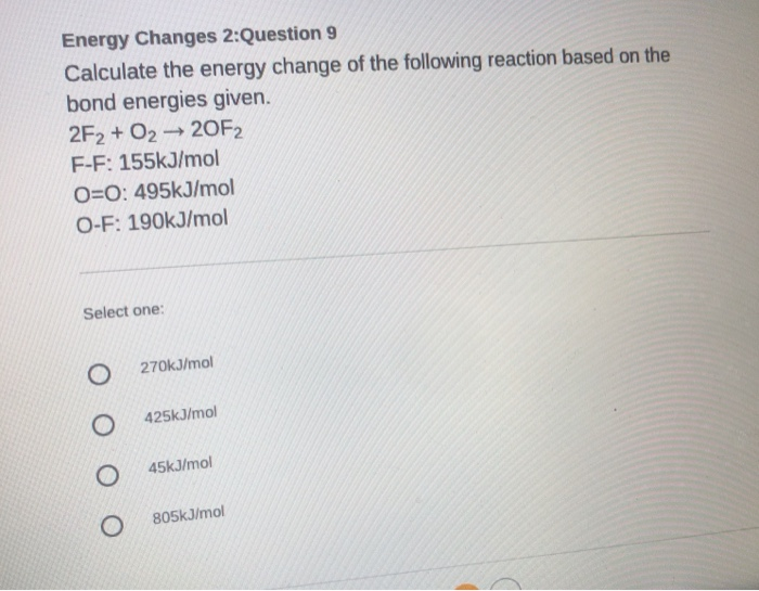 Solved Energy Changes 2:Question 9 Calculate the energy | Chegg.com