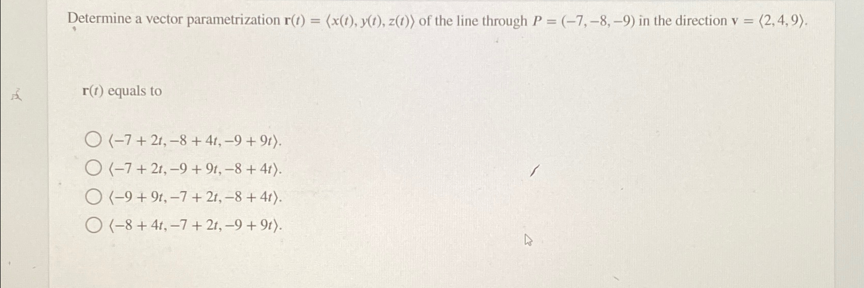 Solved Determine a vector parametrization | Chegg.com