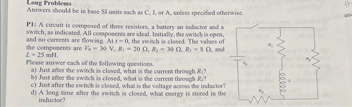 Solved Long Problems Answers should be in base SI units such | Chegg.com