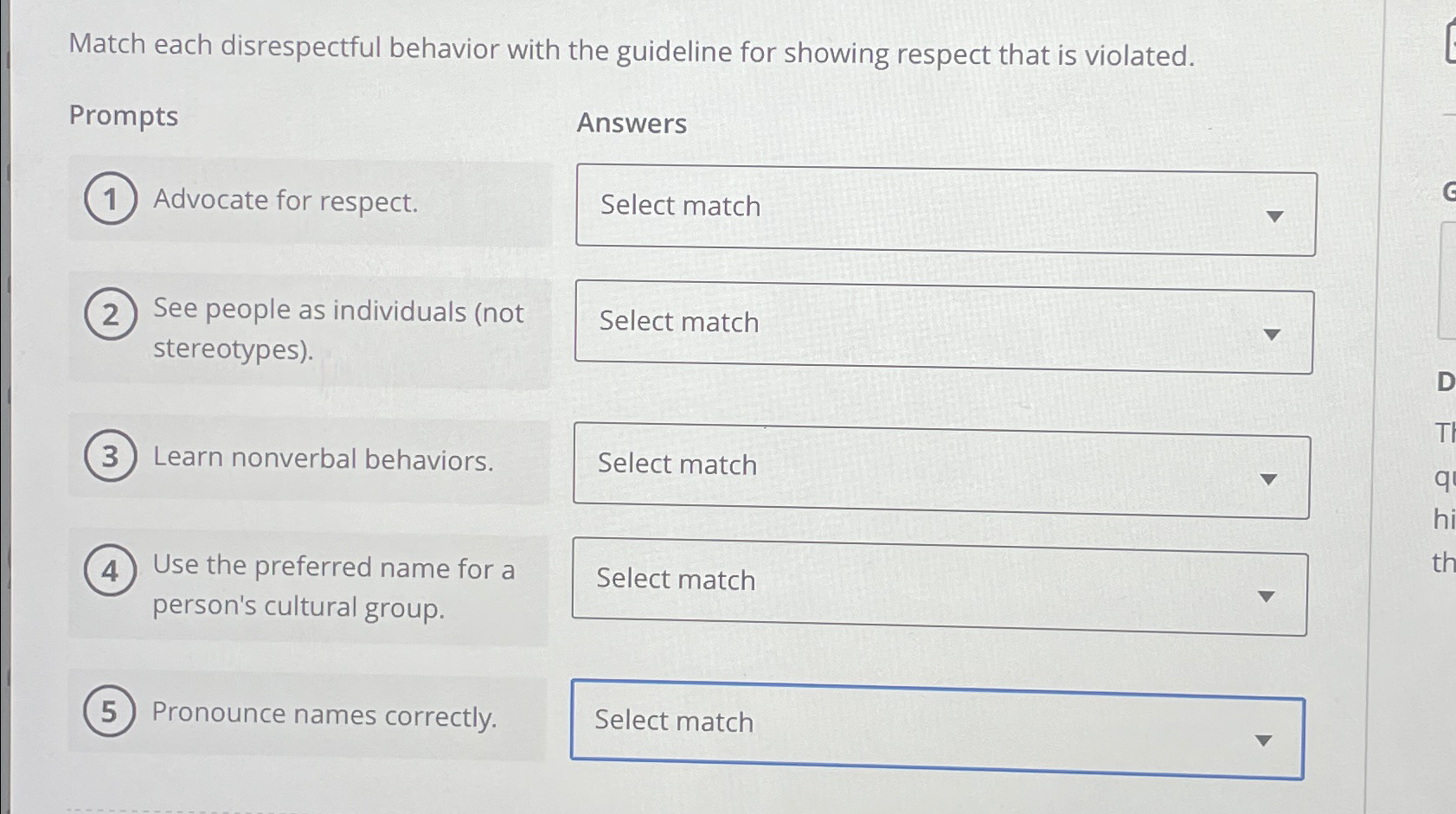 Solved Match each disrespectful behavior with the guideline | Chegg.com