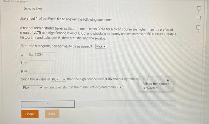 Jump To Level 1 Use Sheet 1 Of The Excel File To
