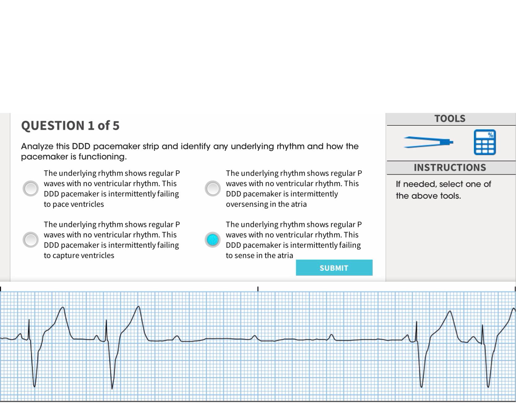 Solved QUESTION 1 ﻿of 5Analyze this DDD pacemaker strip and | Chegg.com