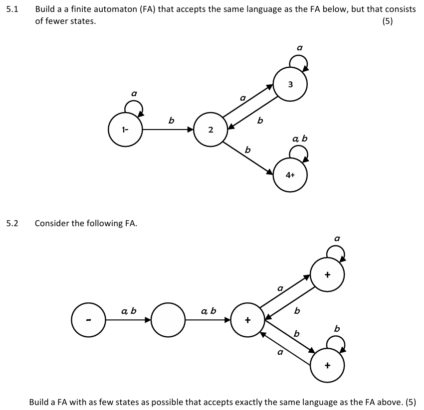 Solved 5.1 ﻿Build a a finite automaton (FA) ﻿that accepts | Chegg.com