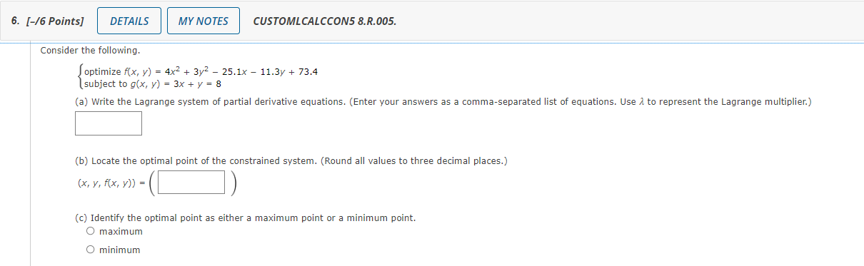 Solved Consider the following. ﻿optimize | Chegg.com