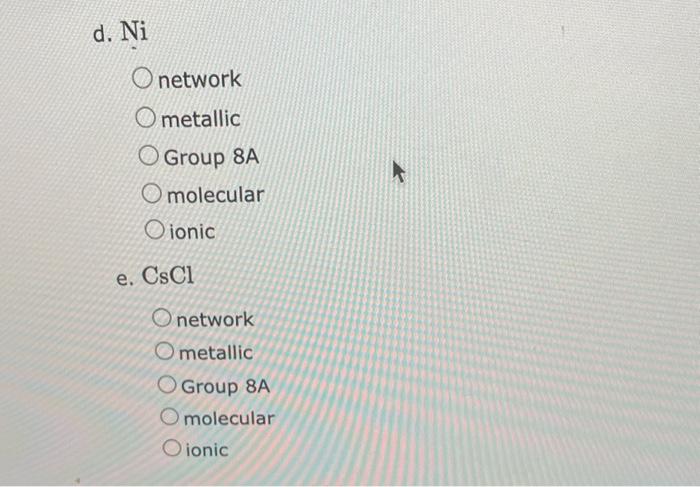 Solved What type of solid will each of the following | Chegg.com