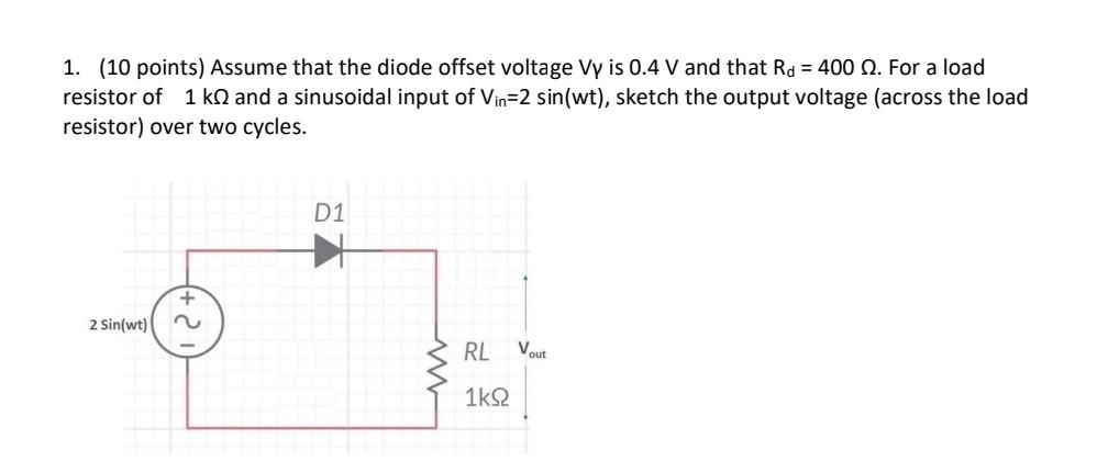 Solved 1. (10 points) Assume that the diode offset voltage | Chegg.com