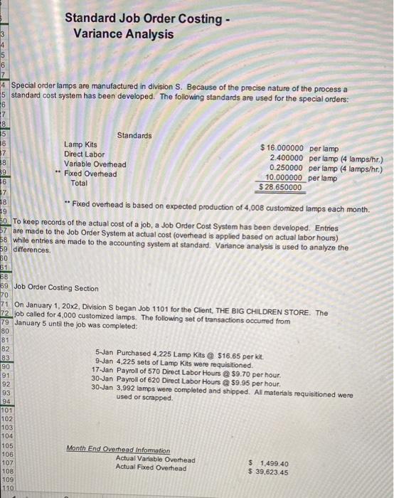 Solved Standard Job Order Costing - Variance Analysis 4 0 h | Chegg.com