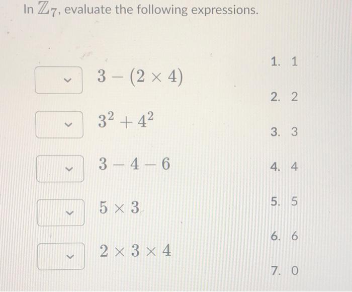 Solved In Z7, evaluate the following expressions. 1. 1 | Chegg.com