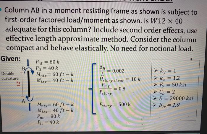Solved - Column AB in a moment resisting frame as shown is | Chegg.com