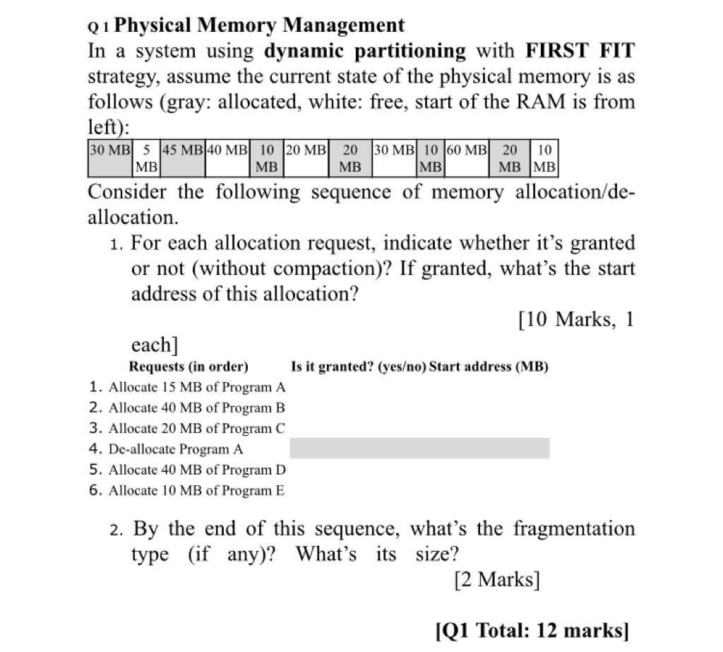 Solved s 30 ME 60 MBL.IS Q1 Physical Memory Management In a | Chegg.com