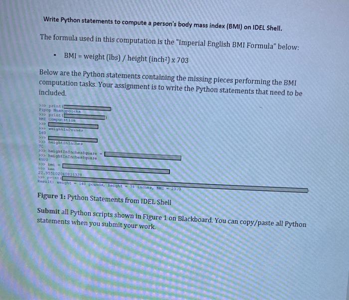 Solved Write Python statements to compute a person's body | Chegg.com