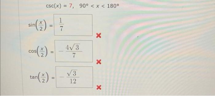 Solved csc(x)=7,90∘