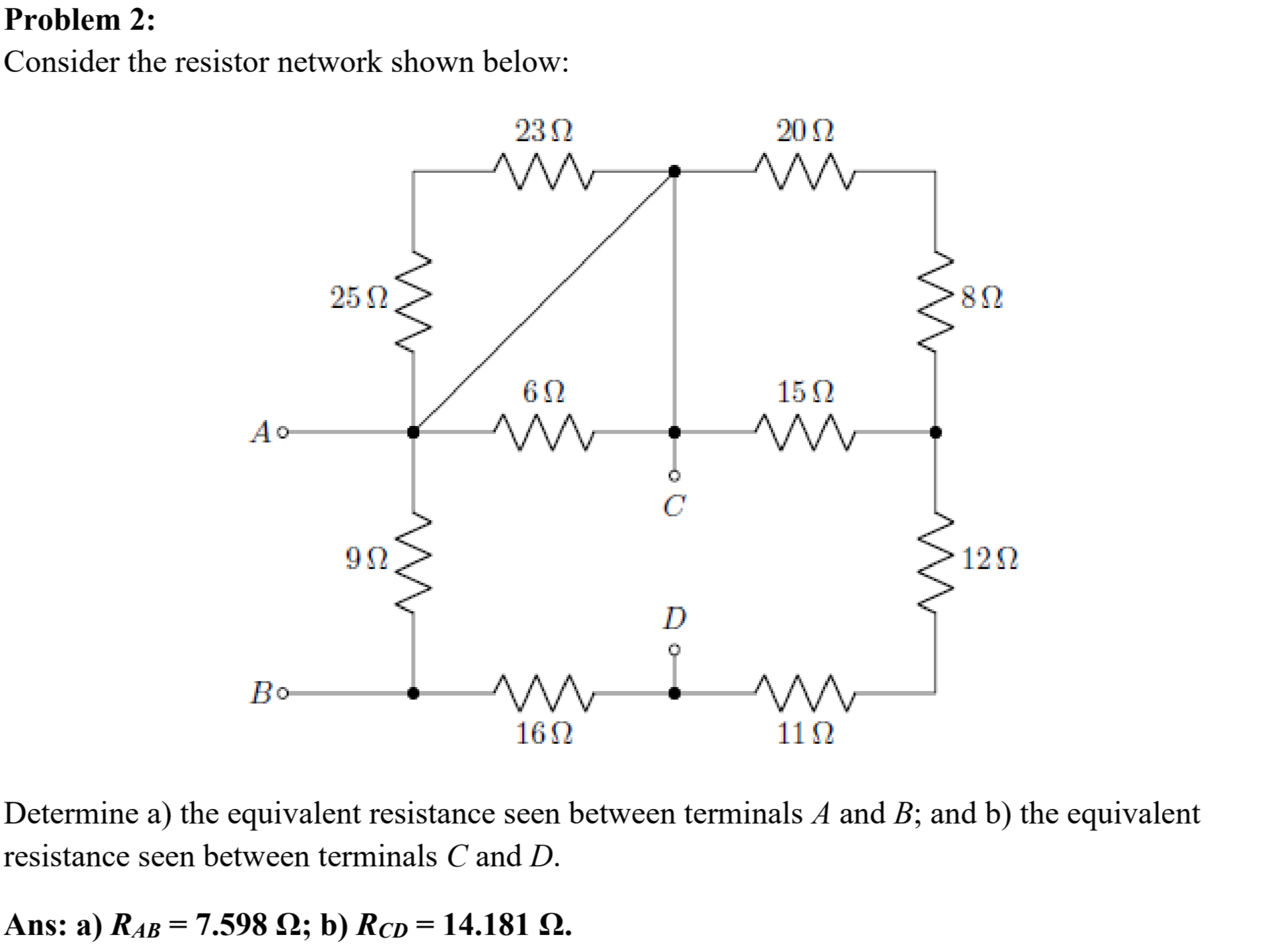 Solved Problem 2:Consider the resistor network shown | Chegg.com