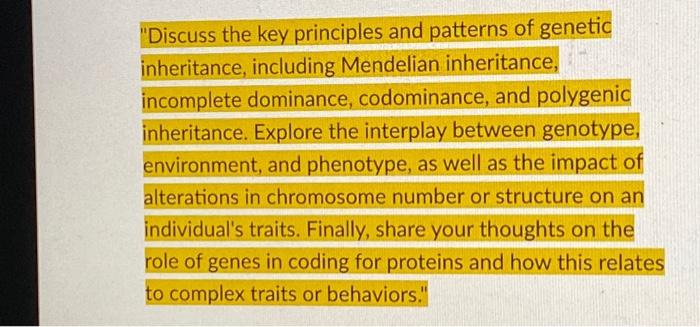 Solved "Discuss the key principles and patterns of genetic | Chegg.com